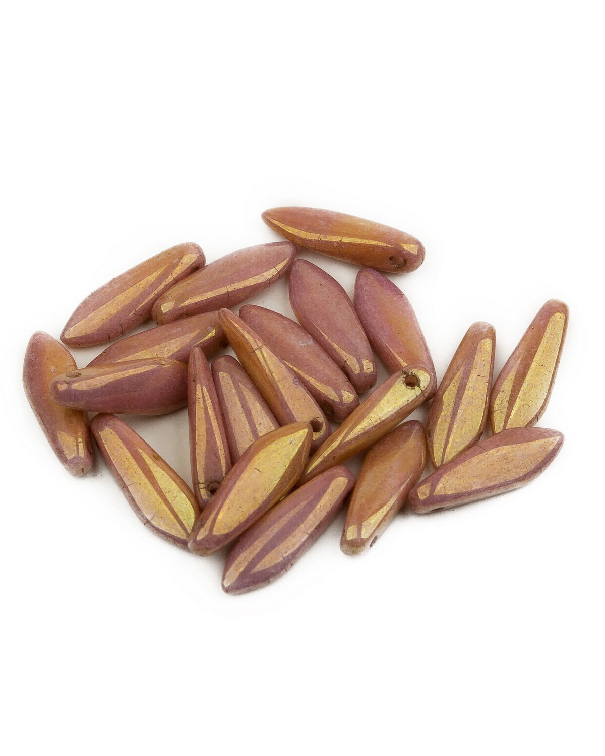 Стеклянные чешские бусины, Glass Dagger, 5х16 мм, цвет Chalk White Red Luster, 20 шт.