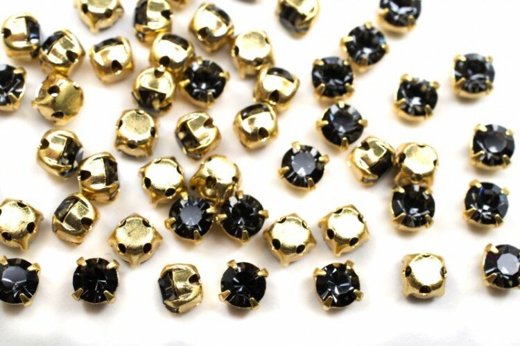 Шатоны Preciosa Maxima 4мм в оправе, цвет crystal Nightfall/gold, 63-075, 10шт