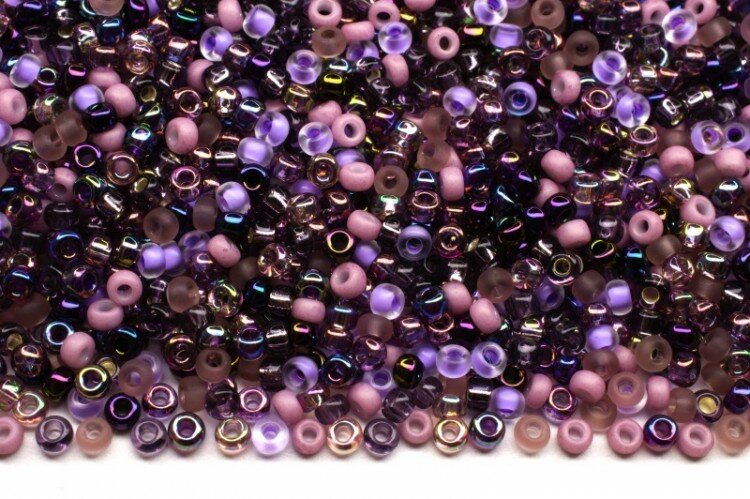 Бисер японский MIYUKI круглый 11/0 MIX01 оттенки сиреневого, микс Lilacs, 10 грамм