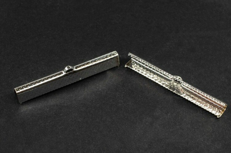 Зажим-концевик для лент/тесьмы 45х7х5мм, отверстие 2мм, цвет серебро, железо, 04-033, 2шт