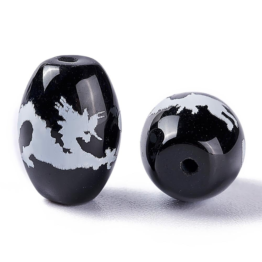 Бусина Дзи натуральный камень Агат черный с белым Дракон 0011025 цилиндр 14x10 мм, цена за 1 шт.