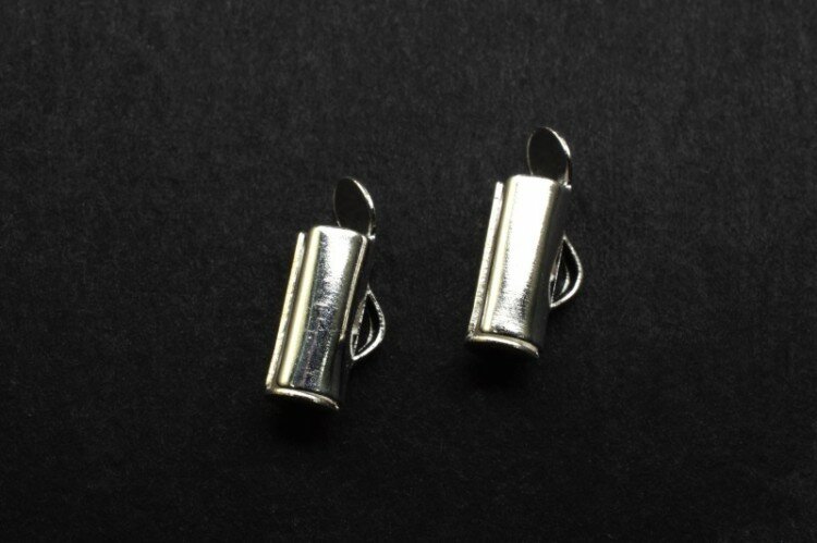 Концевик-трубочка с петелькой 8х4мм, внутренний диаметр 3мм, отверстие 1х2мм, цвет серебро, латунь, 04-118, 2шт