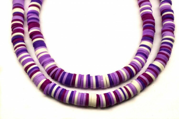 Бусины каучуковые плоские круглые 6х1мм, отверстие 1,8мм, фиолетовый микс, 524-020, 1 нить (около 40 см, около 310шт)