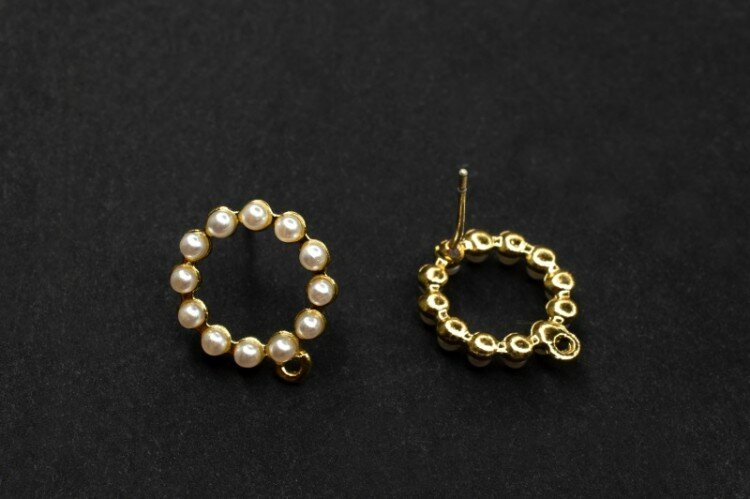 Гвоздики основы для серег круглые 15х13х0,7мм, цвет золото/белый, сплав металлов/акрил, 21-092, 1 пара