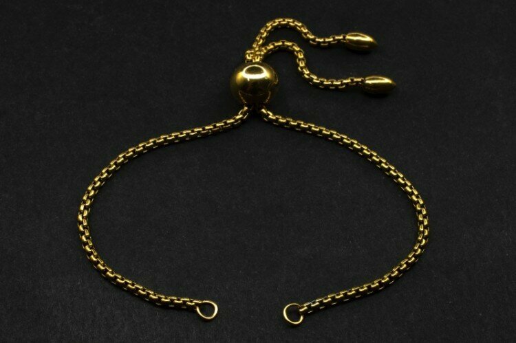 Основа для браслета Цепочка с замком-слайдер 24см, звено 2х2мм, цвет золото, хирургическая сталь, 16-086, 1шт