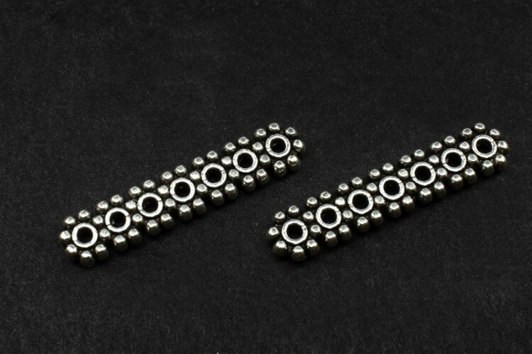 Разделитель для бижутерии на 7 нитей 23х5х2мм, отверстие 1мм, цвет античное серебро, сплав металлов, 24-134, 4шт