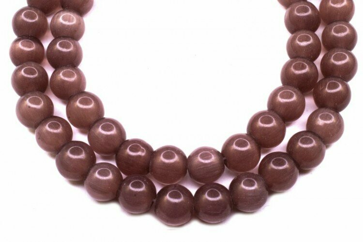 Бусина круглая Кошачий глаз 10мм, отверстие 0,8мм, цвет сиреневый, 548-026, 10шт