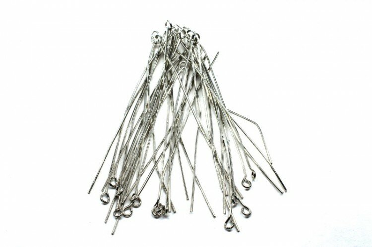 Штифты для бижутерии с петелькой 70х0,7мм, отверстие 2мм, цвет платина, железо, 30-033, 10г (около 21шт)