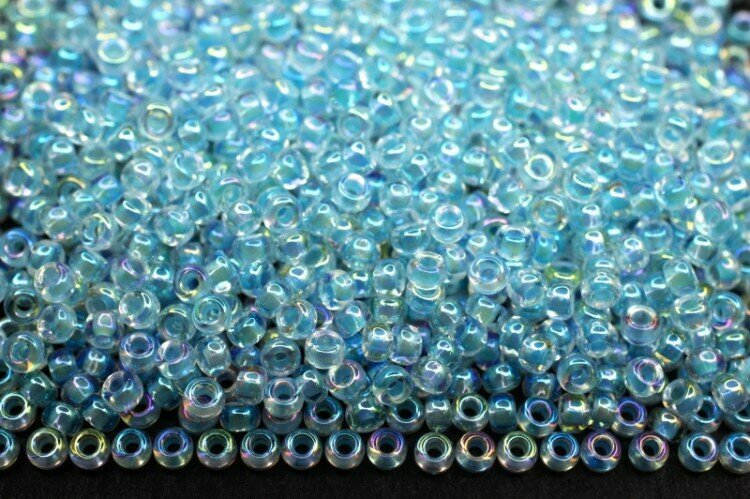 Бисер японский MIYUKI круглый 11/0 #0269 хрусталь/голубой, радужный, окрашенный изнутри, 10 грамм
