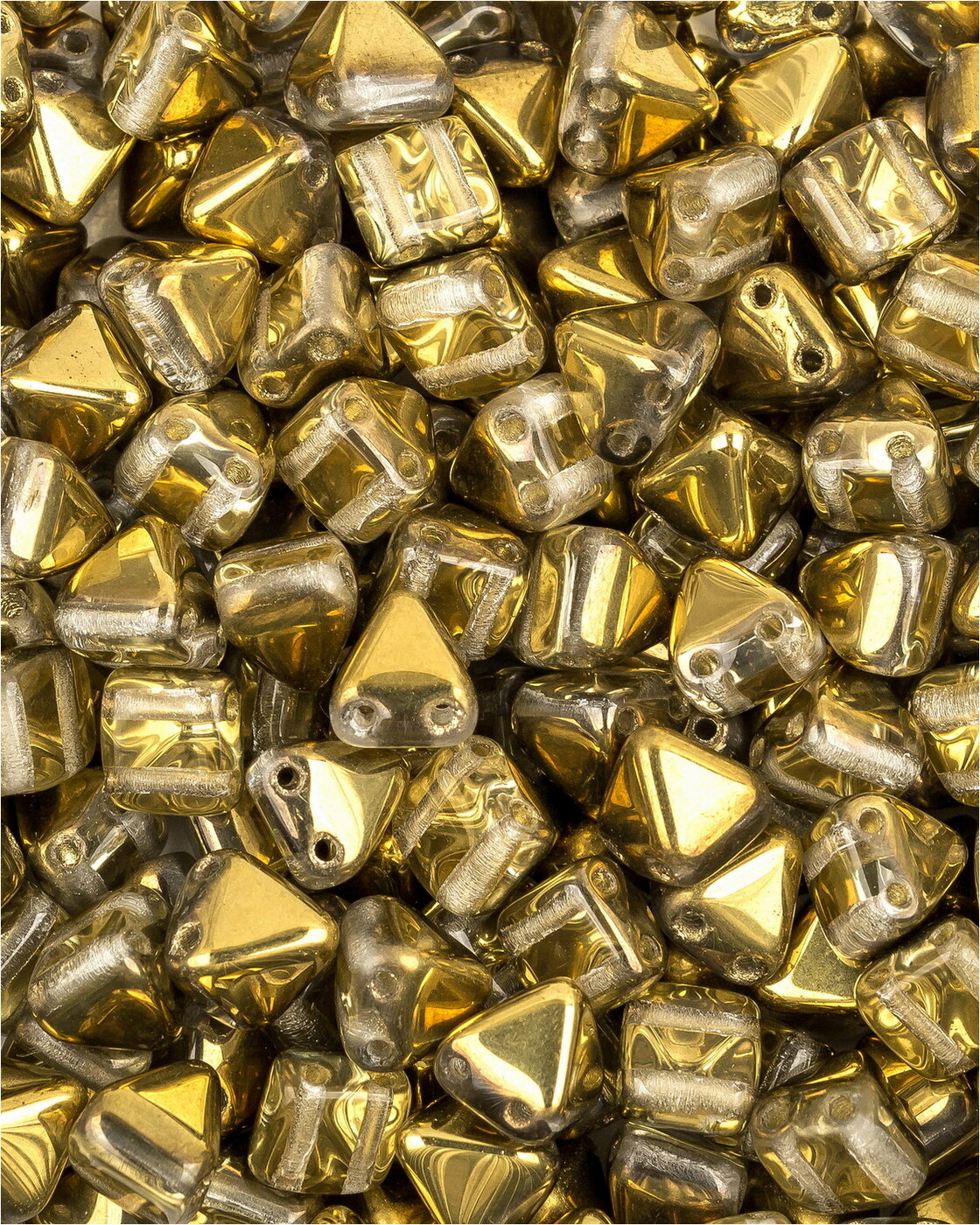 Стеклянные чешские бусины с двумя отверстиями, Pyramid beads 2-hole, 6 мм, цвет Crystal Amber, 20 шт.