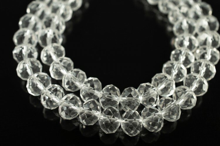 Бусина стеклянная Рондель 12х9мм, цвет прозрачный, 510-015, 10шт