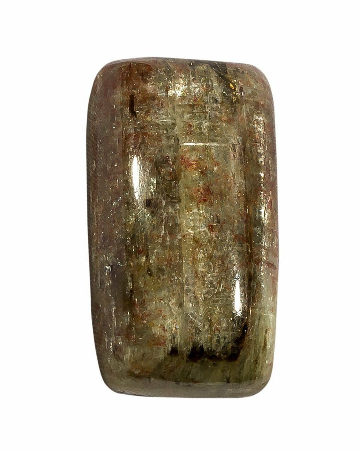 Кабошон из кианита размером 36х20х10 мм. На стеклянной подложке.