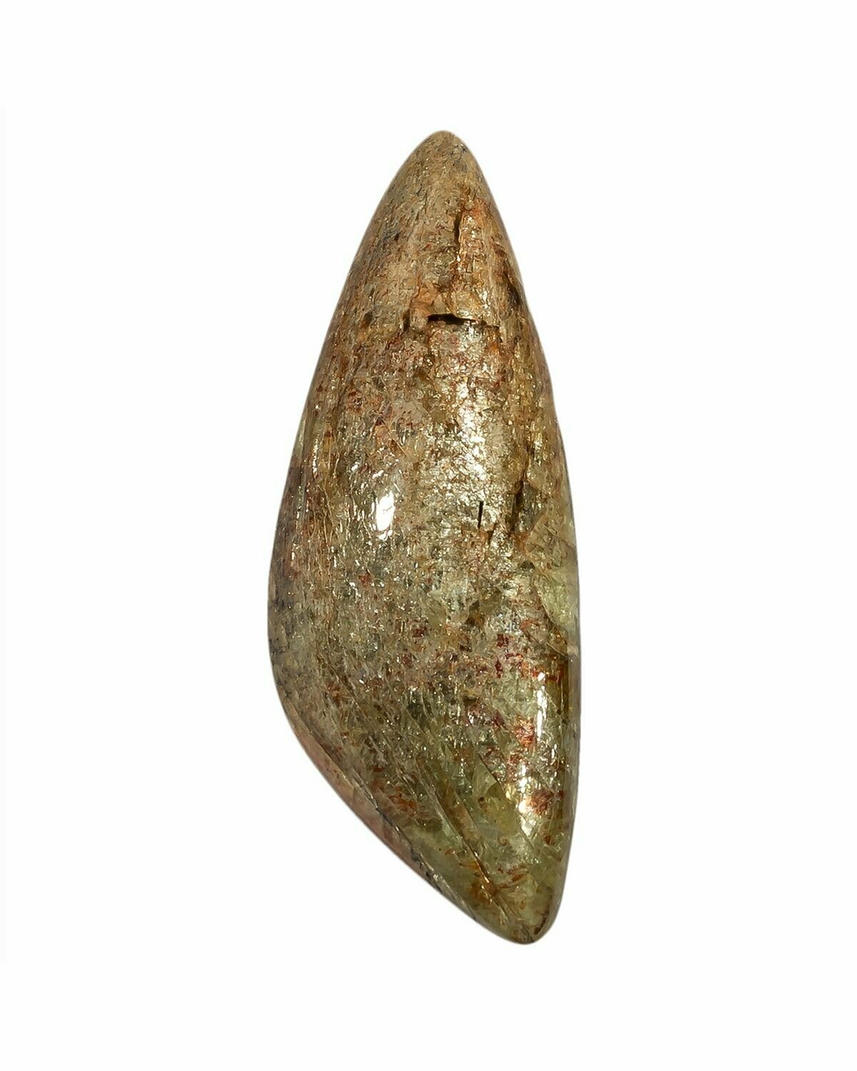 Кабошон из кианита размером 55х21х7 мм. На стеклянной подложке.