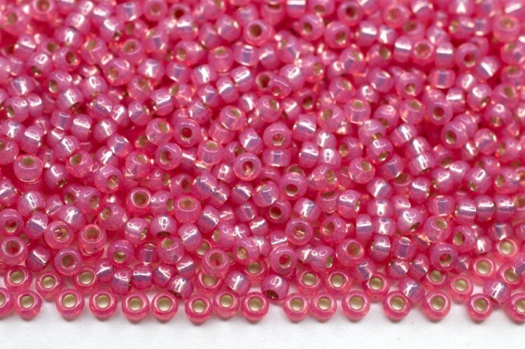Бисер японский MIYUKI круглый 11/0 #0556 розовый, алебастр/серебряная линия внутри, 10 грамм