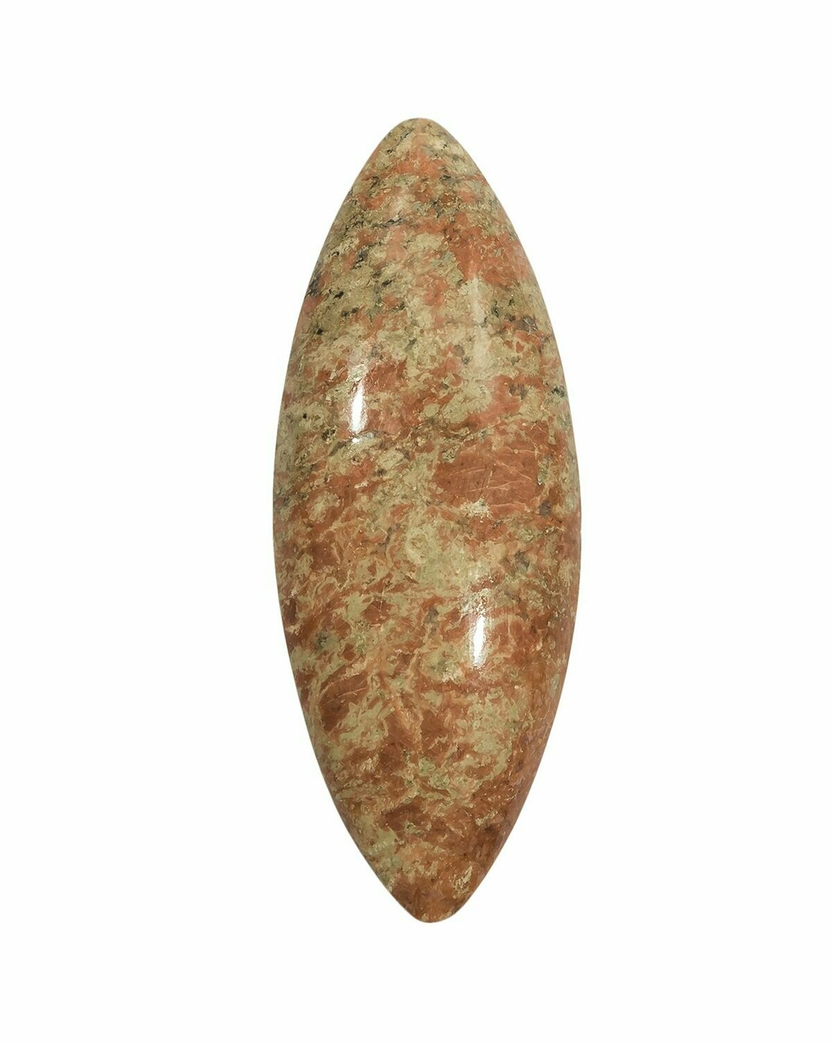 Кабошон из унакита размером 58х22х7 мм.