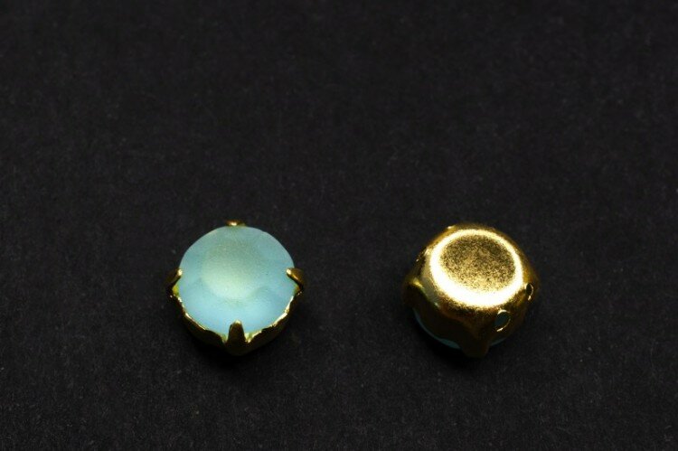 Шатоны Preciosa Maxima 8,3мм в оправе, цвет mat aqua Bo DF/gold, 63-137, 4шт