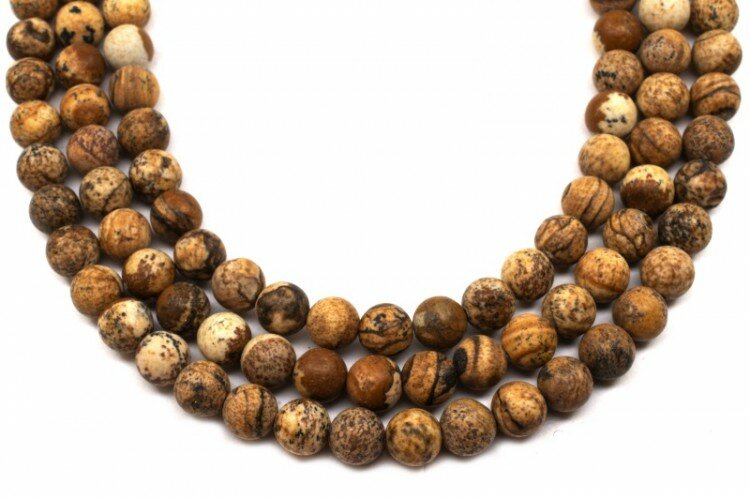 Бусина круглая Яшма пейзажная 6мм, отверстие 0,5мм, оттенок коричневый, матовая, 563-006, 10шт