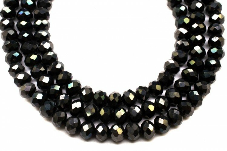 Бусина стеклянная Рондель 6х4мм, цвет черный, гальваническое покрытие, 507-056, 10шт