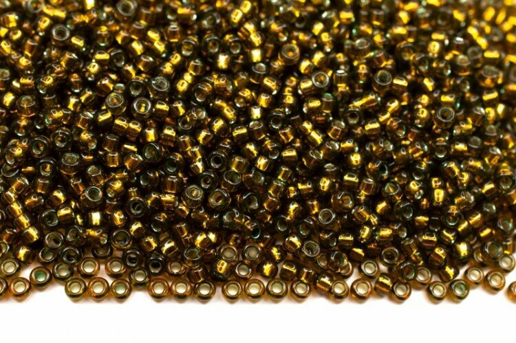 Бисер японский MIYUKI круглый 15/0 #1421 золотая оливка, серебряная линия внутри, 10 грамм