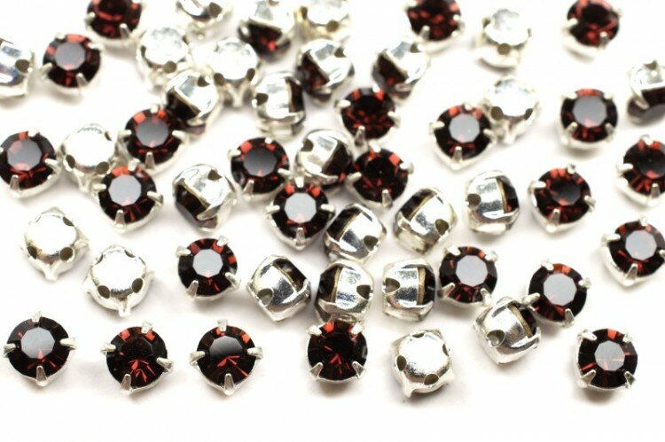 Шатоны Preciosa Maxima 4мм в оправе, цвет burgundy DF/silver, 63-044, 10шт