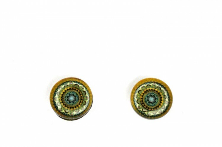 Кабошон стеклянный круглый с принтом Мозаика 10х4мм, цвет разноцветный, 2030-002, 4шт