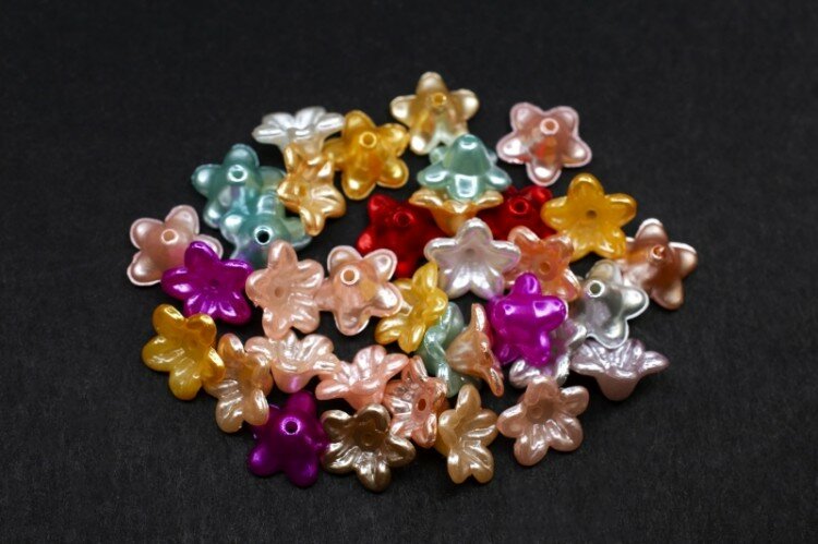 Бусины акриловые Цветок 10х5,5мм, отверстие 0,5мм, ассорти цветов, 540-305, 10шт