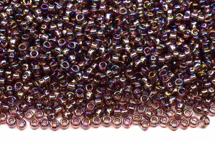 Бисер японский TOHO круглый 15/0 #0166B аметист, радужный прозрачный, 10 грамм