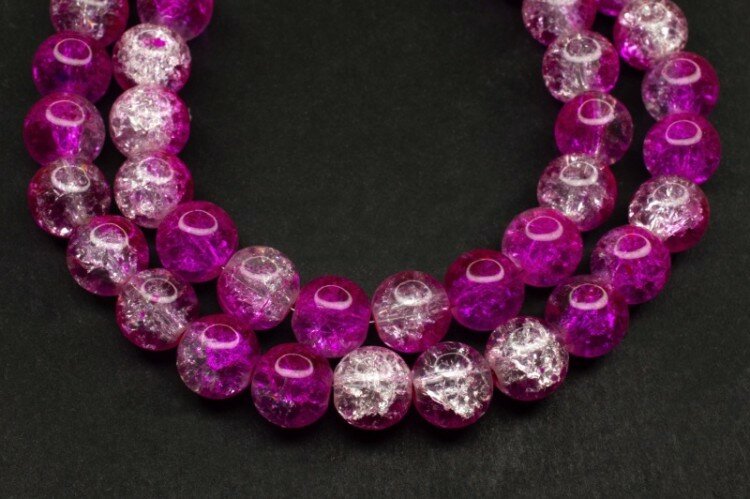 Бусина круглая с эффектом кракле, диаметр 10мм, отверстие 1мм, цвет сиреневый/прозрачный/розовый, 550-096, 10шт