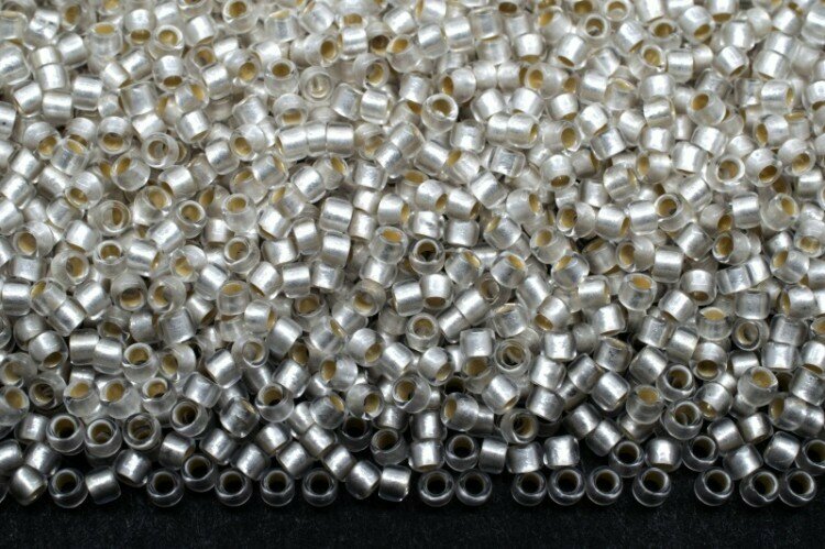 Бисер японский TOHO круглый 15/0 #PF0021F Permanent Finish, хрусталь матовый, серебряная линия внутри, 10 грамм