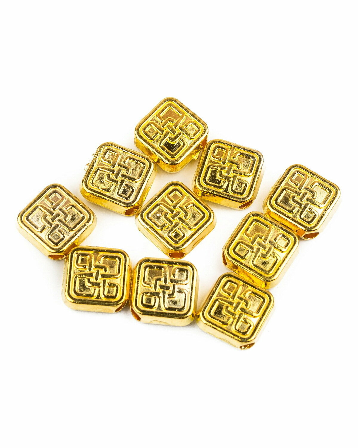 Бусина квадратная, 7х7х3 мм, позолоченная, 10 шт.