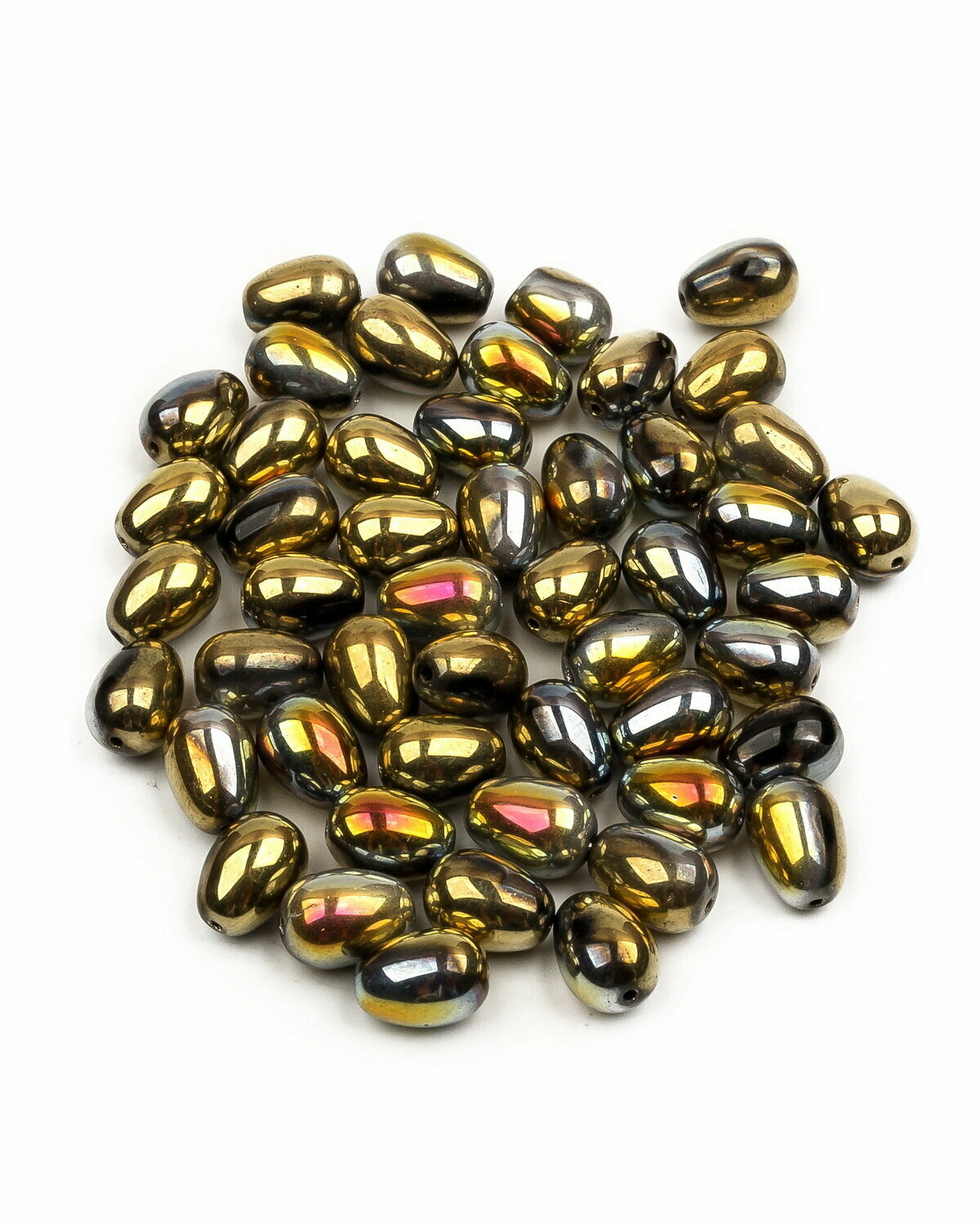 Стеклянные чешские бусины - капля, Glass drops, 11х8 мм, цвет Jet California Sun, 50 шт.