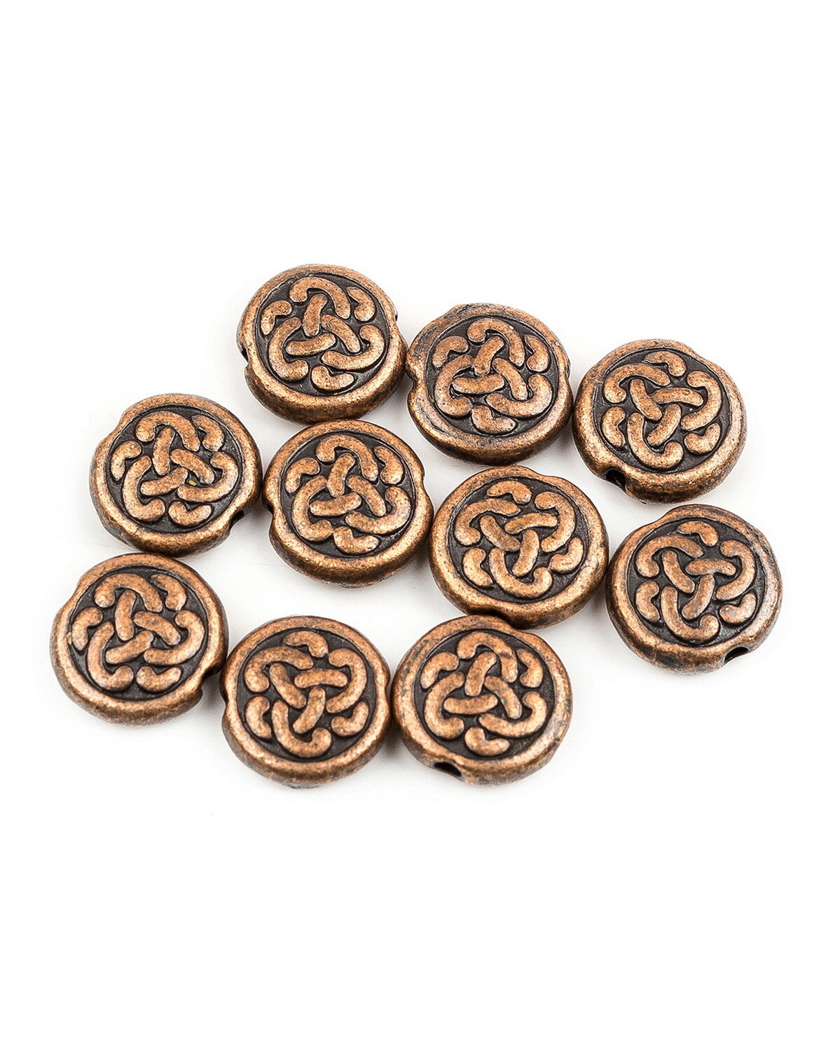 Бусина плоская круглая, 9х3 мм, старинная медь, 10 шт.