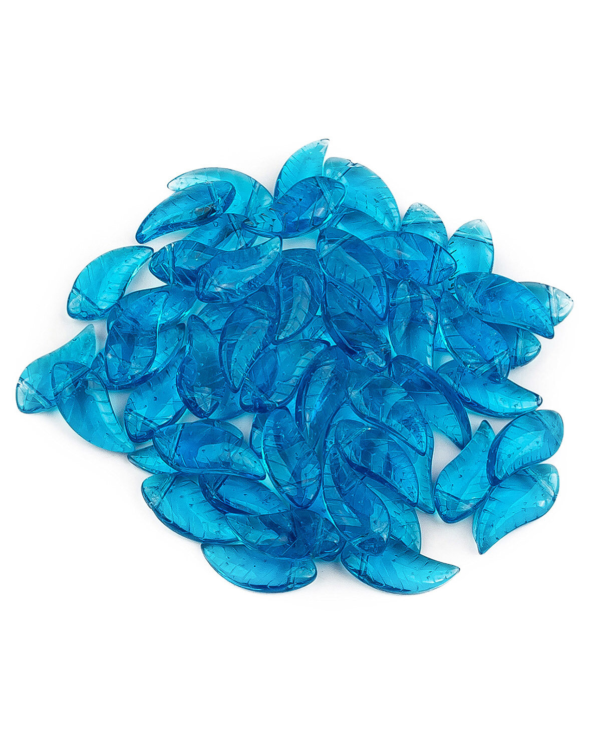 Бусины стеклянные прозрачные, в форме листиков, размер бусин: 18х8х4,5 мм, цвет: аквамарин, 40 грамм (примерно 50 шт)