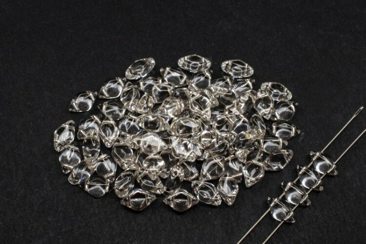 Бусины GemDuo 8х5мм, отверстие 0,8мм, цвет 00030/81800 прозрачный, серебряная линия внутри, 709-042, 10г (около 64шт)