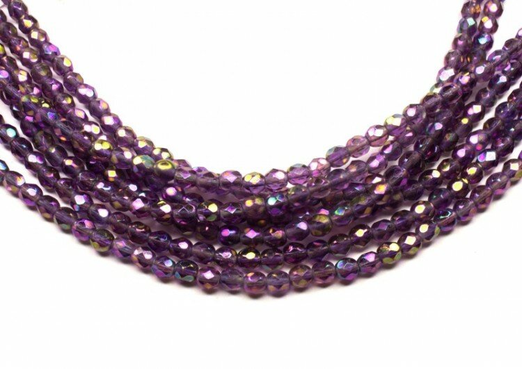 Бусины граненые Firepolish 4мм, отверстие 0,8мм, цвет LR2051 танзанит прозрачный радужный, 714-028, 1 нить (около 50шт)