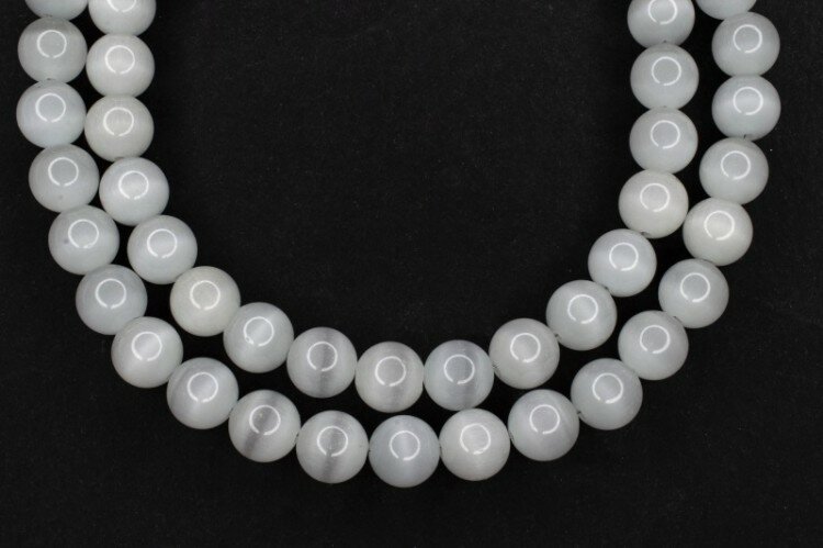 Бусина круглая Кошачий глаз 10мм, отверстие 1,5мм, цвет белый, 548-024, 10шт