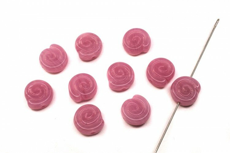 Бусина Ракушки 9х4мм, цвет розовый, непрозрачный, стеклянная, 735-198, 10шт