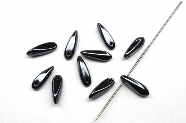 Бусины Dagger beads 11х3мм, отверстие 0,8мм, цвет 23980/14400 гематит, 736-044, 10шт
