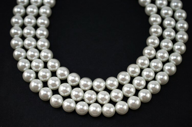 Жемчуг искусственный 10мм, отверстие 1мм, цвет белый, 515-013, 1 нить (около 40см, около 41шт)