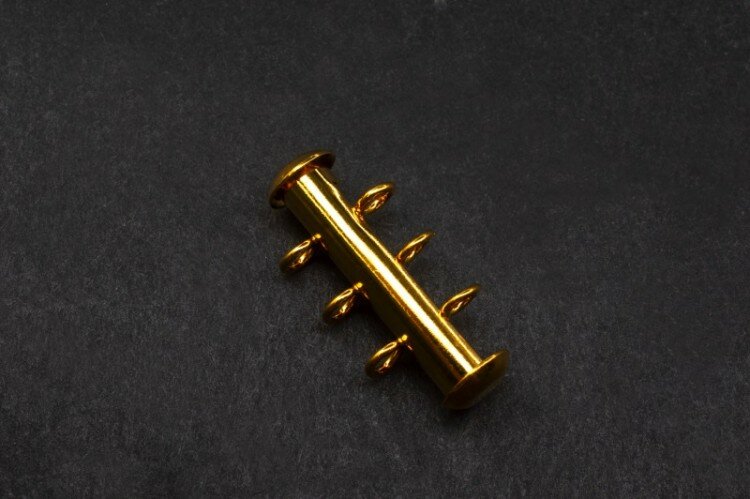 Замок-слайдер на 3 нити 21х10мм, отверстие 2мм, цвет золото, сплав металлов, 08-057, 1шт