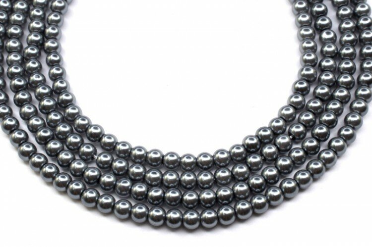 Жемчуг искусственный 4мм, отверстие 0,5мм, цвет серый, 512-010, 1 нить (около 39см, около 100шт)