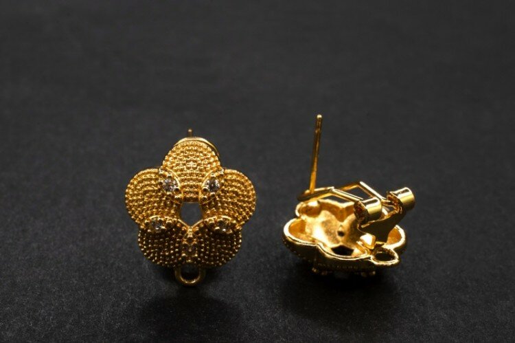 Гвоздики основы для серег 18х16х0,7мм, отверстие 2мм, цвет золото, латунь/цирконий, 21-221, 1 пара