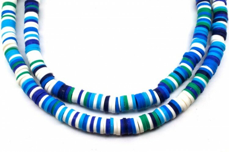 Бусины каучуковые плоские круглые 6х1мм, отверстие 1,8мм, голубой микс, 524-007, 1 нить ( около 40см, около 310шт)