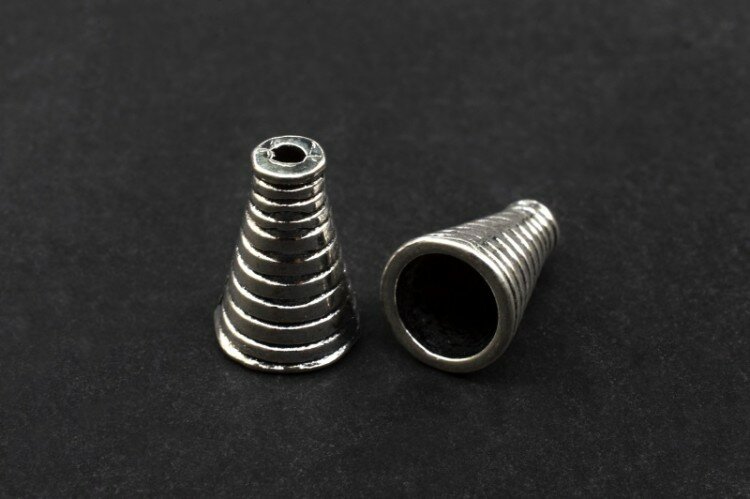 Концевик Конус 16х10мм, внутренний размер 8мм, отверстие 2мм, цвет античное серебро, сплав металлов, 01-256, 2шт