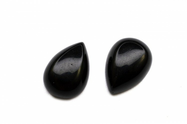 Кабошон капля 14х10мм, Агат, цвет черный, 2013-001, 1шт