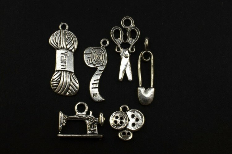 Подвеска Рукоделие микс 14-31х6-19х1-4 мм, отверстие 1,5-3мм, цвет античное серебро, сплав металлов, 22-316, 6шт