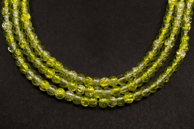 Бусина круглая с эффектом кракле, диаметр 4мм, отверстие 1мм, цвет желтый/прозрачный, 550-014, 20шт