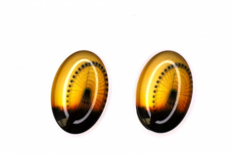 Кабошон стеклянный овальный с принтом Колесо обозрения 30х20х6мм, цвет разноцветный, 2001-032, 1шт