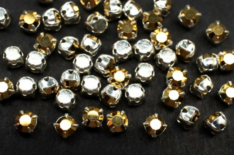 Шатоны Preciosa Maxima 4мм в оправе, цвет crystal DF Aurum/silver, 63-058, 10шт
