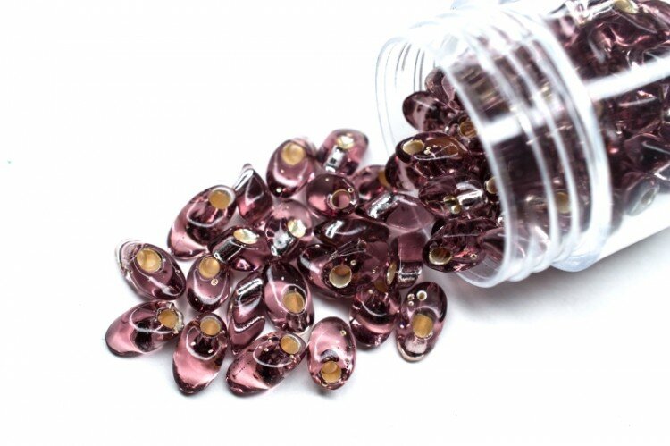 Бисер японский MIYUKI Long Magatama #0012 дымчатый аметист, серебряная линия внутри, 10 грамм